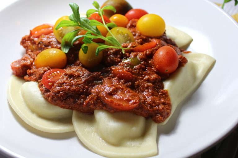 Pierogi with Homemade Meat Sauce - Forks 'n' Flip Flops